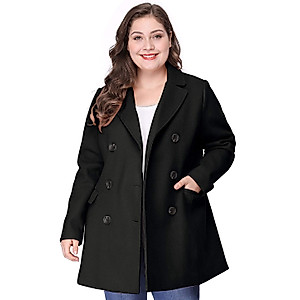 Agnes Orinda Women's Plus Size Notched Lapel Double Breasted Coats 2X Black