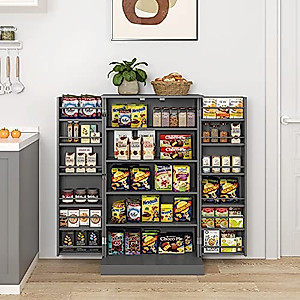Yusong Kitchen Pantry Storage Cabinet with Doors and Adjustable Shelves, 41" Freestanding Utility Cupboard Cabinets for Dining Room, Living Room, Grey