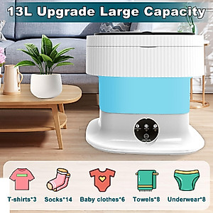 Portable Washing Machine, 13L Mini Foldable Small Washer with Spin Dry, 2 in 1 Portable Washing Machine Lavadora Deep Cleaning for Baby Clothes, Socks Apartments Dorm RV Camping Travel, Blue