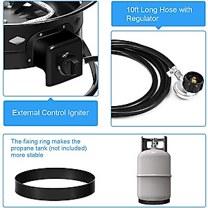 Renatone 58,000 BTU Propane Fire Bowl, 19 Inch Outdoor Camping Fire Bowl with PVC Cover, Tank Stabilizer Ring, Handles, Smokeless Fire Pit for RV, Camping, Backyard