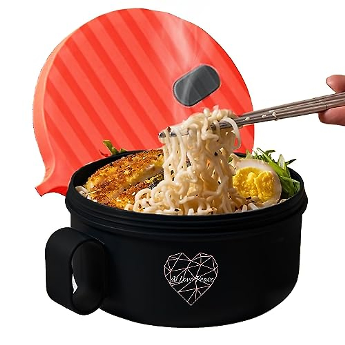 AI LOVE PEACE Microwave Ramen Bowl Noodle Bowls With Lid Speedy Ramen Cooker In Minutes BPA Free and Dishwasher Safe For Office College Dorm Room Instant Cooking with Holder,Holiday gifts.