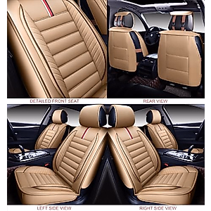 OASIS AUTO Car Seat Covers Premium Waterproof Faux Leather Cushion Universal Accessories Fit SUV Truck Sedan Automotive Vehicle Auto Interior Protector Front Pair (OS-001 Tan)