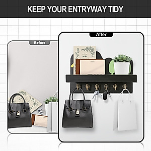 Dastimasco Cute Key Holder, Decorative Key Holder for Wall, Little House Design Key and Mail Holder for Bags, Umbrella, Mail, Wallet and Dog Leash - Farmhouse Key Hooks Wall Mount for Entryway