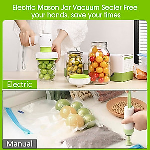 Electric Mason Jar Vacuum Sealer, 6 in 1 Vacuum Sealer Kit for Jars Compatible with Vacuum Bag/Vacuum Seal Containers, Wide Mouth and Regular Mouth Canning Lid Machine for Food Storage