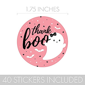 Pink A Little Boo is Almost Due Girl Baby Shower Thank You Card Stickers, Halloween Baby Shower Party Favor Bag Labels - 40 Count