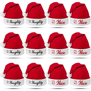 12 Pieces Naughty and Nice Christmas Santa Hats Red Festive Holiday Christmas Hats Funny Santa Gifts Plush Cuff Santa Claus Hats Plush Santa Hat Christmas Party Holiday Supplies Women Men Decorations