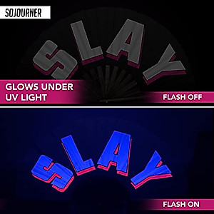 SoJourner Bags Slay Clack Fan - Rave Fan - Large Folding Fan for Raves, Halloween, Burlesque, Rainbow Outfits for Women & Festival Accessories - Clack Fan Hand Fan