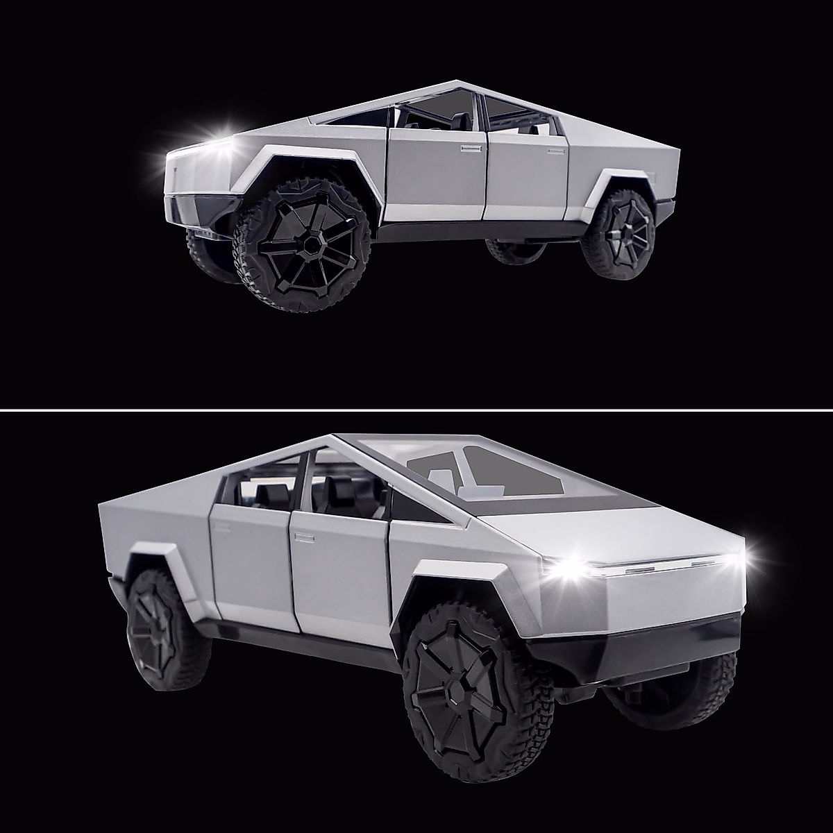 Cybertruck Model: 1/32 Diecast Metal Toy Trucks with Lights and Sounds, Mini Vehicles Toys for Boys, Ages 3 and Up (Silver)