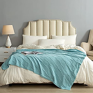 Revdomfly 100% Cotton Diamond Waffle Weave Aqua Cable Knit Throw Blanket for Couch, Sofa, Bed | 50 x 60 Inches | Lightweight and Soft,Luxury Decorative Breathable Skin-Friendly Blanket