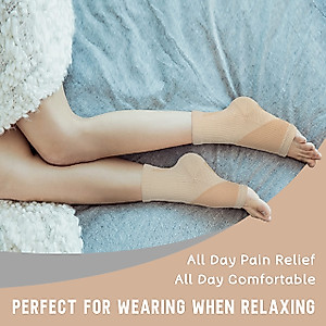 Keskale 3 Pairs Ankle Compression Sleeves for Women & Men - Ankle Foot Brace for Injury Recovery, Open toe Neuropathy Socks, Toeless Ankle Compression Socks for Plantar Fasciitis (Beige, M)