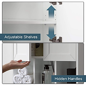 VANIRROR White Bathroom Wall Cabinet with Towel Bar,Wooden Medicine Cabinet Adjustable Shelves,23x32 Inch Kitchen Cabinet,Over Toilet Storage Cabinet for Bathroom,Kitchen,Laundry