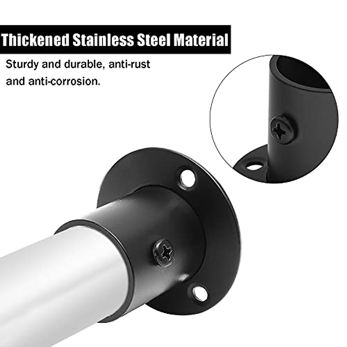 Qjaiune 4PCS Closet Pole Socket Set Wardrobe Rod Bracket, 3/4 Inch Curtain Rod Support Bracket Black Closet Rod Holder, Stainless Steel Closet Flange Heavy Duty Closet Rod End Supports (O Shaped)