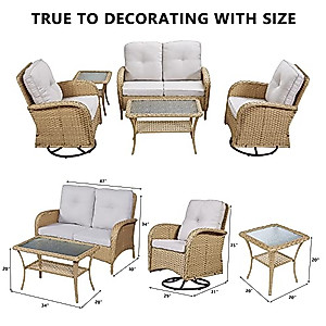 HUMMUH 5-Piece Patio Furniture Wicker Outdoor Conversation Set,All-Weather Rattan Swivel Chairs Bistro Set with Loveseat Coffee Table for Backyard,Poolside,Deck (Yellow/Beige)