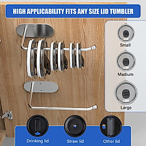 FOURHARVEST Tumbler Lid Organizer 2 Pack,Space Saving Cup Lid Hook for Simple Modern Cup Lids,Lid Storage Rack Used in Kitchen Storage Cabinet Inside Or Under (Silver)