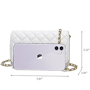 CATMICOO Quilted Small Clutch Purses for Women with Chain Strap (White)