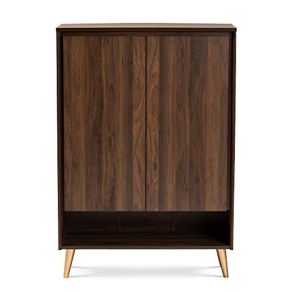 Baxton Studio Landen Shoe Cabinets, One Size, Walnut Brown/Gold