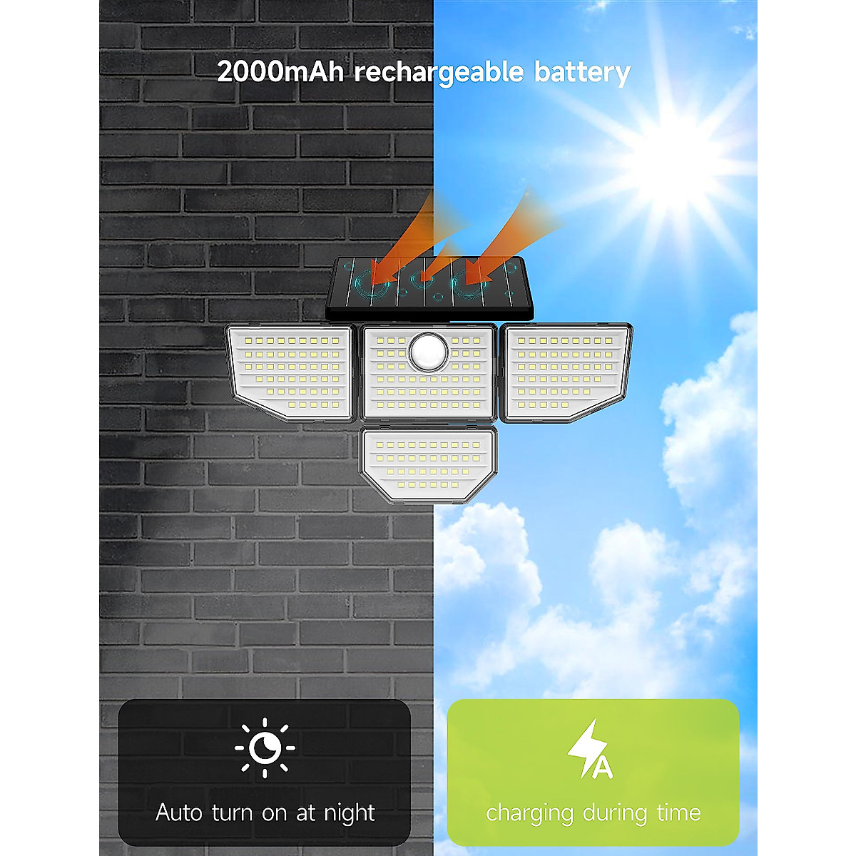 soysout Solar Outdoor Lights, 3000LM 176 LED Security Lights with Remote Control, 4 Heads Motion Sensor Lights, IP65 Waterproof Outdoor Floodlights