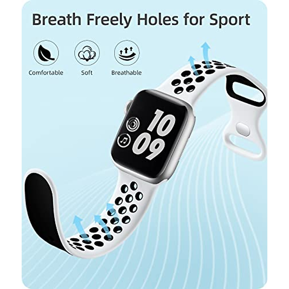 Keponew Compatible with Apple Watch Band 44mm Men,Compatible with Apple Watch Band 45mm Men,Compatible with Apple Watch Band Men,iWatch bands 44mm 45mm 49mm 40mm 38mm 41mm for Ultra1&2/SE/Series 9 8 7 6 5 4 3 2 1,Sport Breathable Soft Silicone Strap