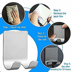 Waterproof Razor Holder for Shower, Heavy Duty Self Adhesive Hooks, Stainless Steel Towel Hooks for Bathrooms Wall (Silver, 2 Pack)