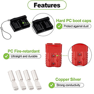 Spurtar 175A Battery Quick Connect/Disconnect, 1/0 AWG Wire Harness Plug, 12-36V Quick Connect Jumper Cables for Car ATV Lifts Motors Trailer Towing Winch, 4Pcs, Red