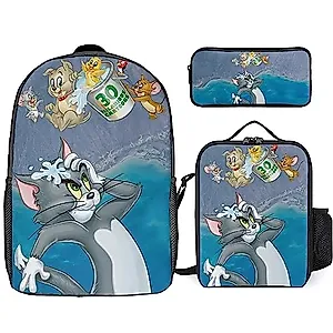 oqatdsn To.M And Je.Rry Backpack Teen Boys And Girls with Lunch Box Pencil Case 3 in 1