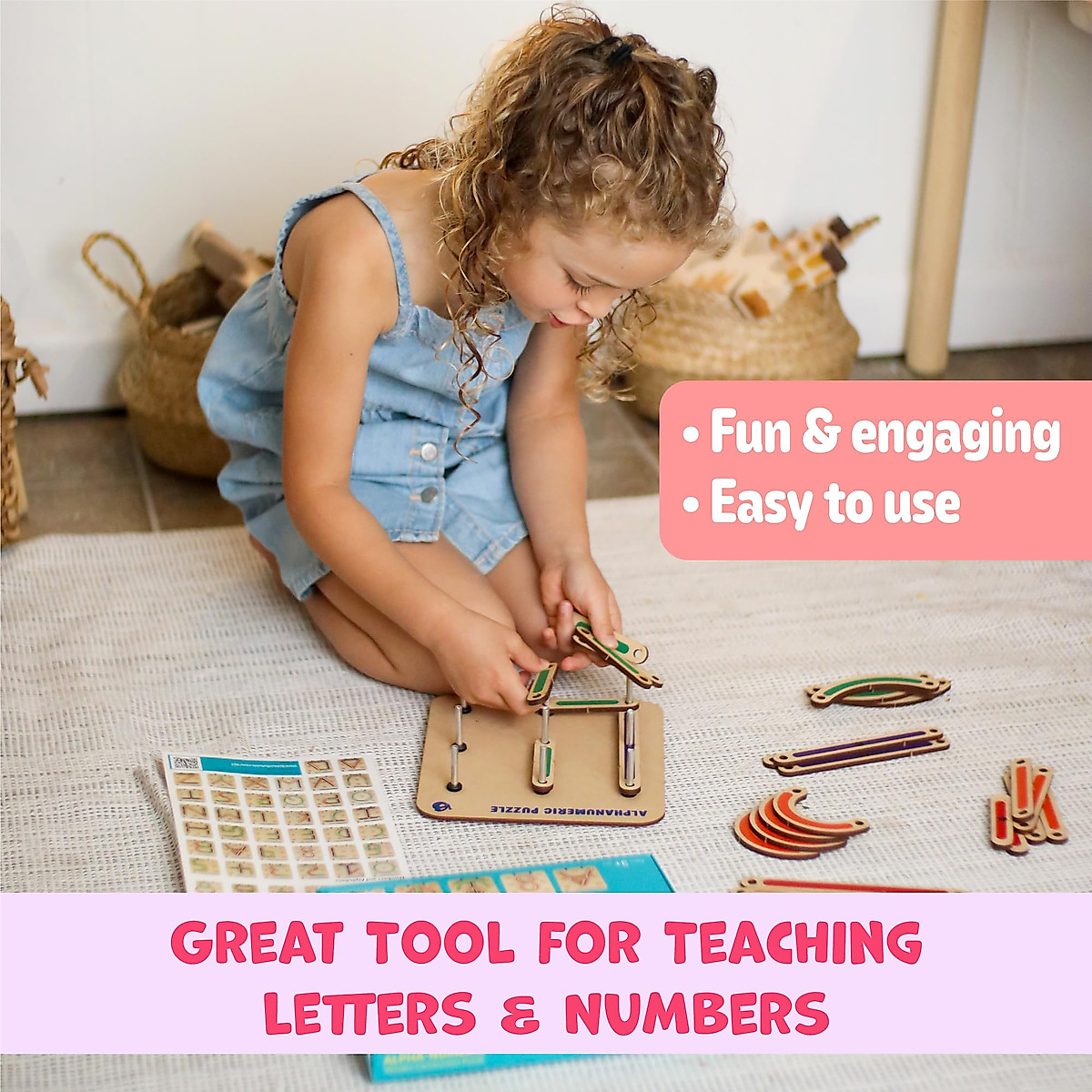 ButterflyEduFields Wooden Alphabets Numbers Construction Puzzle for Kids 3 Years 4 5 Years Boys Girls Preschool Learning Pack | Stacking Blocks Shape Colour Sorter Pegboard Kit