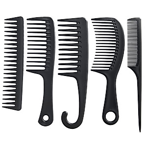 5 Pcs Hair Comb Set, Wide Tooth Detangling Comb,Large Shower Comb with Hook，Fine Tooth Rat Tail Comb Professional Styling, No Handle Women Brush For Curly, Wet, Dry, Long and Thick Hair.
