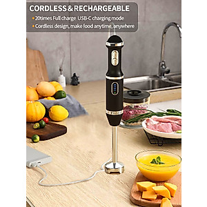 Cordless Hand Blender,Immersion Multi-Functional Hand Blender,4-In-1 Variable Speed Rechargeable,with Beaker,Food Chopper,Egg Whisk,for Baby Food, Smoothies, Sauces-Black