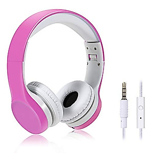 YUSONIC Kids Headphones, Kid Toddler Headphones with mic & Audio Sharing Port+ Volume Limited, Boys Girls Baby Children Toddlers Laptop Tablet Phones Class Travel Airplane use (Pink)