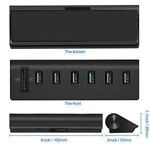 CATECK USB 3.0 Hub, Aluminum Hub with 6 USB 3.0 Ports+SD/TF Card Solts+5V/4A High Capacity Power Supply for Mac, Mac Book Air, Mac Pro,Mac Book Pro, Mac Book, Mac Mini, PCs and Laptops (Black)