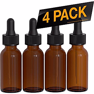 Nylea 4 Pack Essential Oil Dropper Bottles - Round Boston Empty Refillable Amber Bottle with Glass Dropper for Liquid Aromatherapy Fragrance Lot - (1/2 oz) 15ml