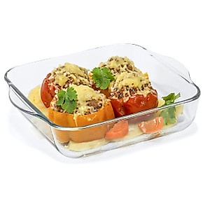 Red Co. 2 Qt Large 8.5” x 8.5” Square Clear Glass Casserole Baking Dish with Handles