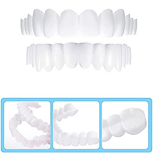 2 Pairs Instant Veneer Dentures Dentures Serrated Dentures Top Bottom Temporary Fake Cosmetic Teeth Straightening Braces Covering Whitening Restoration Kit for Men and Women