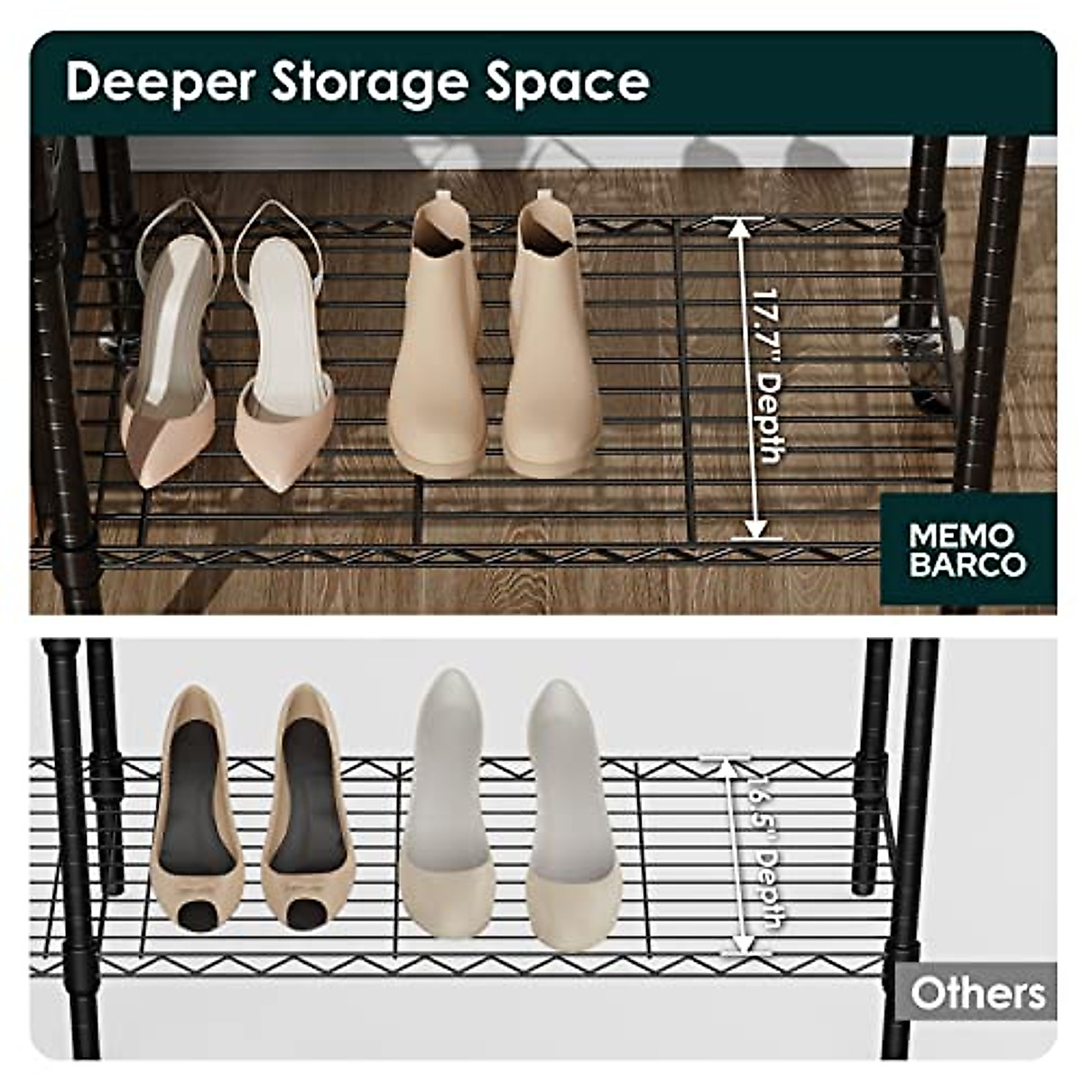 Memobarco Clothing-Rack, Heavy Duty Rolling Clothes-Rack, 4 Tiers Wire Shelving Garment Rack with 3 Hanging Rods & 2 Storage Drawers, Freestanding Portable Closet Wardrobe Clothes Organizer, Black