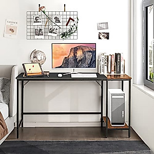 Tangkula 55” Computer Desk, Large Home Office Desk with 2-Tier Storage Shelves, Modern Laptop PC Desk with Heavy-Duty Steel Frame, Multipurpose Writing Desk Study Desk (Black)