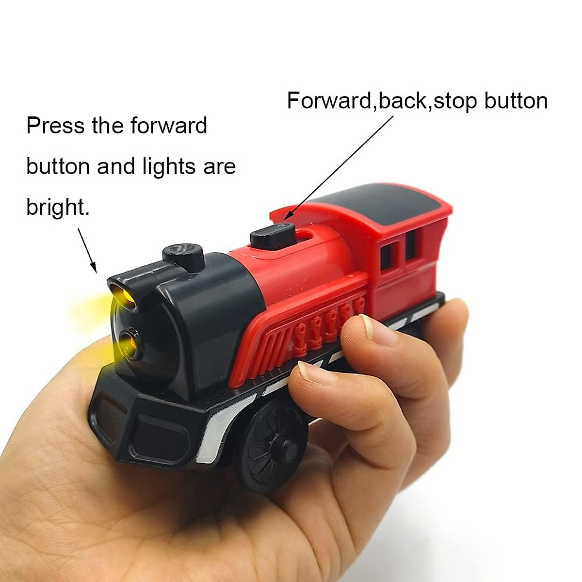 DSHMIXIA Battery Operated Cargo Train for Wooden Train Track Set Toys for Toddlers 3 4 5 Year Old Boys Kids Magnetic Couplings Construction site Fram Harbor Vehicle (Without Battery)