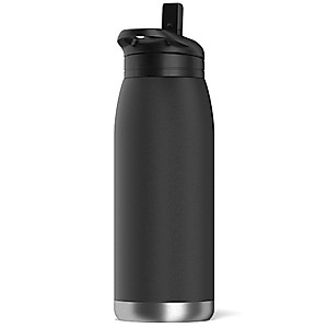 Hydrapeak Flow 32oz Insulated Water Bottle with Straw Lid | Double Wall Vacuum Insulated Stainless Steel Water Bottles, BPA-Free and Leak-Proof, Wide Mouth Flask with Bite Straw and Handle (Black)
