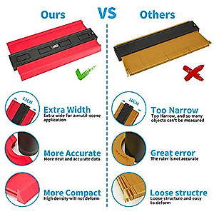 Contour Gauge 10 Inch, Widen Plastic Profile Gauge Duplicator, Precisely Copy Irregular Shapes Wood Template Measuring Tool for Perfect Fit and Easy Cutting (10 Inch Widen-Red)