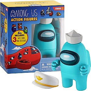 P.M.I. Among Us Action Figure | One of Four 4.5-Inch-Tall Collectibles | Among Us Toys and Playable Mini Toys | Cyan Crewmate in The White Folded Hat with Hidden Hat and Hands