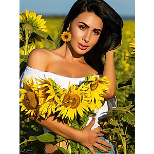 Sunflower Earrings for Women 3D Sunflower Daisy Flower Drop Dangle Earrings Bohemian Sunflower Statement Earrings Jewelry