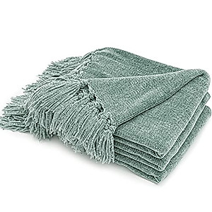 RECYCO Throw Blanket Soft Cozy Chenille Throw Blanket with Fringe Tassel for Couch Sofa Chair Bed Living Room Gift (Sage, 50'' x 60'')
