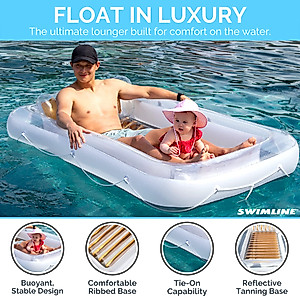 SWIMLINE ORIGINAL Suntan Tub 1-PACK Classic Inflatable Tanning Float Floating Lounge | Gold Personal Tan Pool Hybrid Lounger | Adjustable Pillow | Fill With Water | Reflective Tanning Design