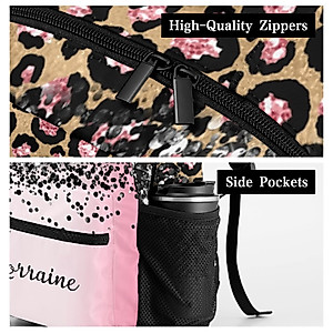 Liveweike Pink Leopard Print Personalized Kids Backpack with Name Teen Girl Boy Primary School Travel Bag