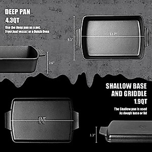 2-In-1 Pre Seasoned Cast Iron Dutch Oven With Skillet Lid,Casserole Dish,Rectangular Baking Pan,Griddle Pot Set, 6QT, 9"x13"