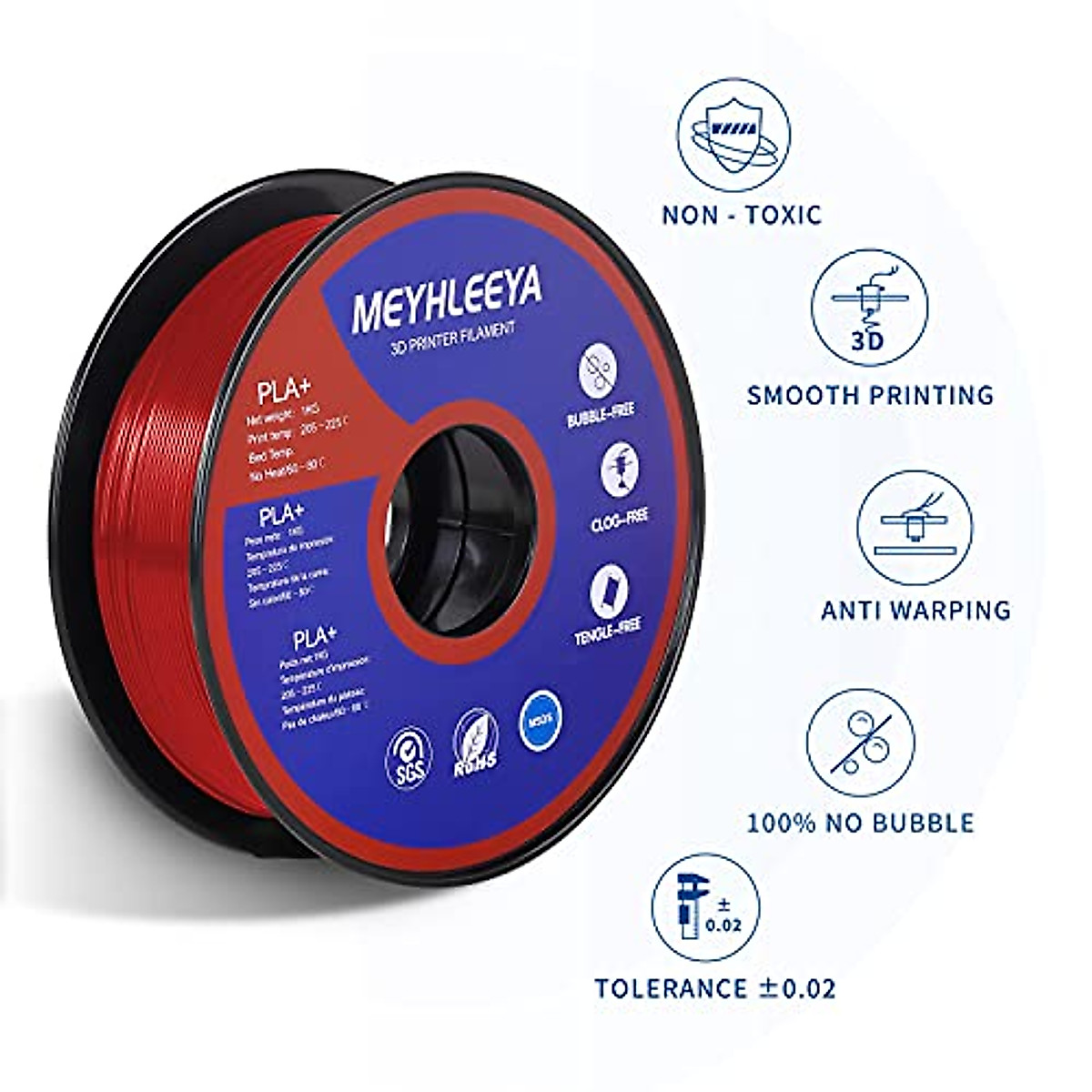 MEYHLEEYA PLA 3D Printer Filament, Neatly Wound PLA Filament 1.75mm Dimensional Accuracy +/- 0.02mm, Fit Most FDM 3D Printers, Good Vacuum Packaging Consumables, 1kg Spool (2.2lbs), 330 Meters,RED