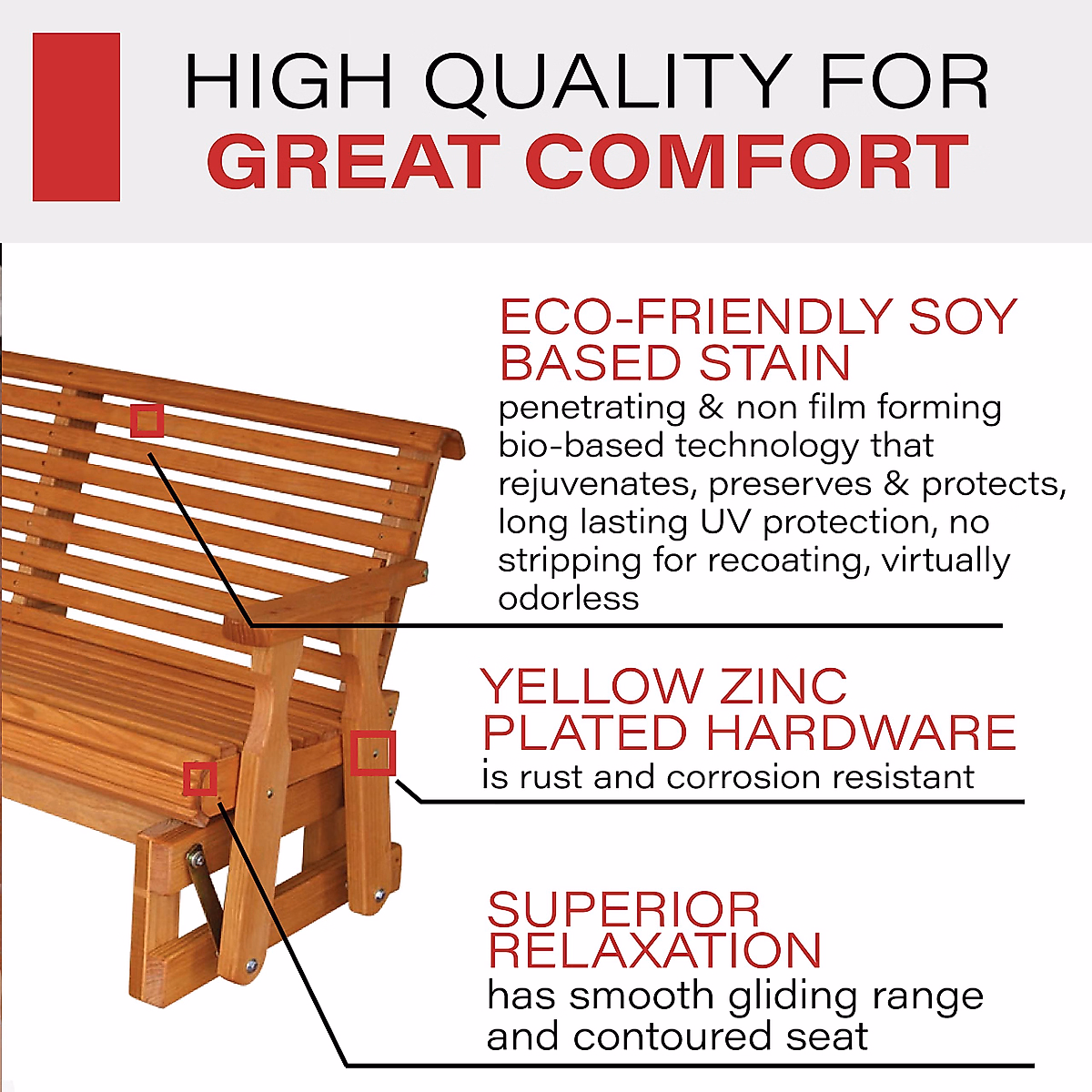 Amish Heavy Duty 800 Lb Roll Back Pressure Treated Porch Glider (4 Foot, Cedar Stain)