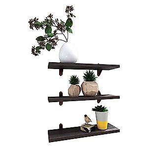 PLAYCON Easy Wall Mounted Floating Shelves Set of 3, for Office/Bedroom/Living Room/Media Room/Kitchen/Bathroom/Laundry Room/Storage, Innovative Textured PVC Finishing Wenge Wood Veneer Looking