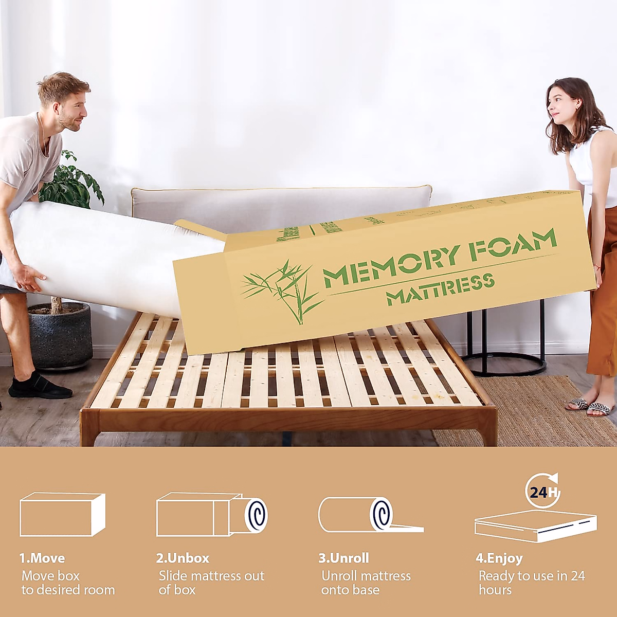 wOod-it Queen Mattresses, Mattress Queen Size Memory Foam Bed in A Box Cooling Medium Firm (8 inch, Queen)