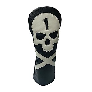 pistro Premium Leather Golf Headcovers 1, 3, 5 Driver & Fairway Woods Head Covers with Elastic Closure, Skull Embroidery, Fits Most Wood Driver - No.1