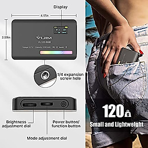 VIJIM VL120 RGB Video Light, Portable LED Camera Light Panel 0-360 Full Color, CRI 95+ 2500-9000K LED Video Light, 3100mAh Rechargeable LED DSLR Lighting for Vlogging, Photography, Video Conference